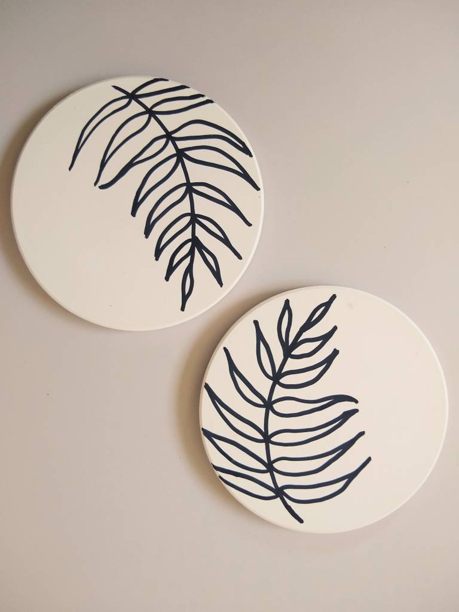 Black and White Botanical Coasters Set of Two Drink Coasters | Etsy