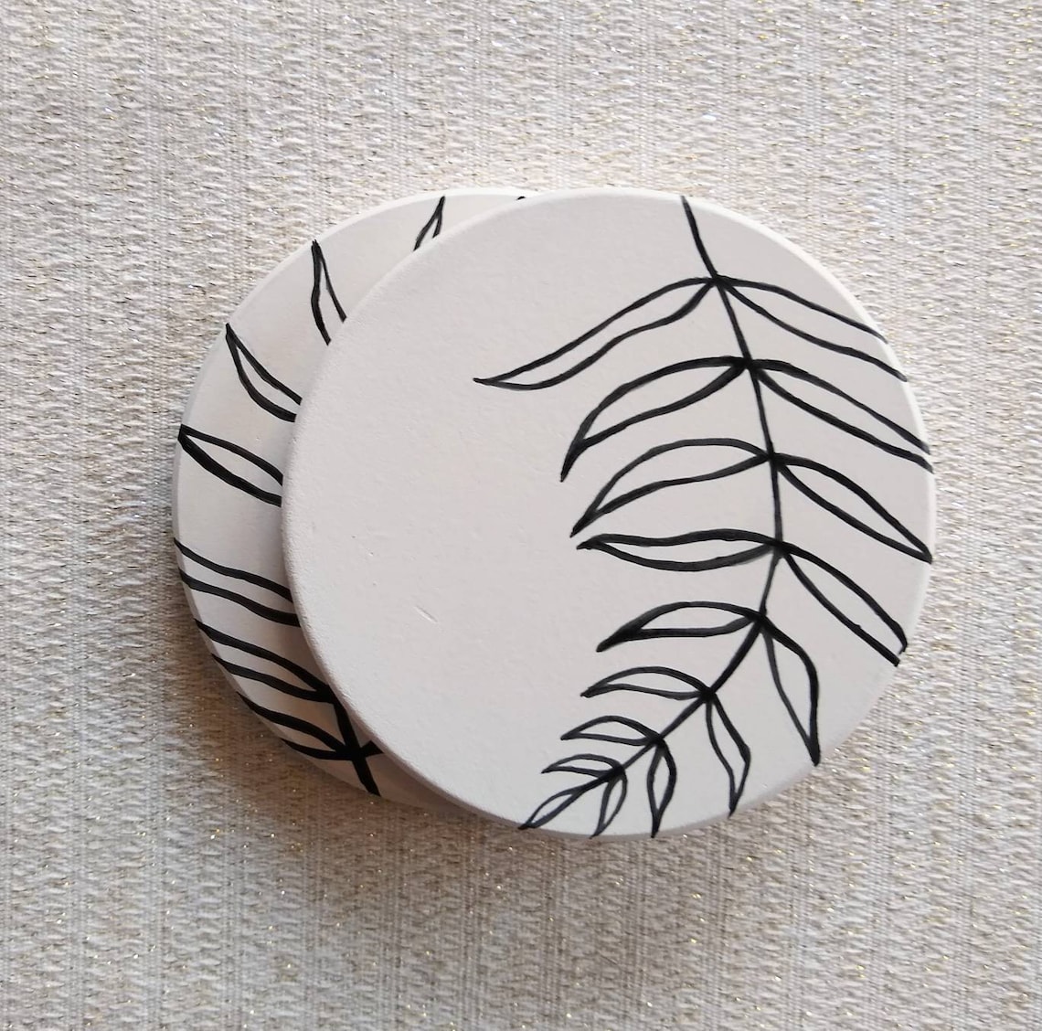 Black and White Botanical Coasters Set of Two Drink Coasters | Etsy