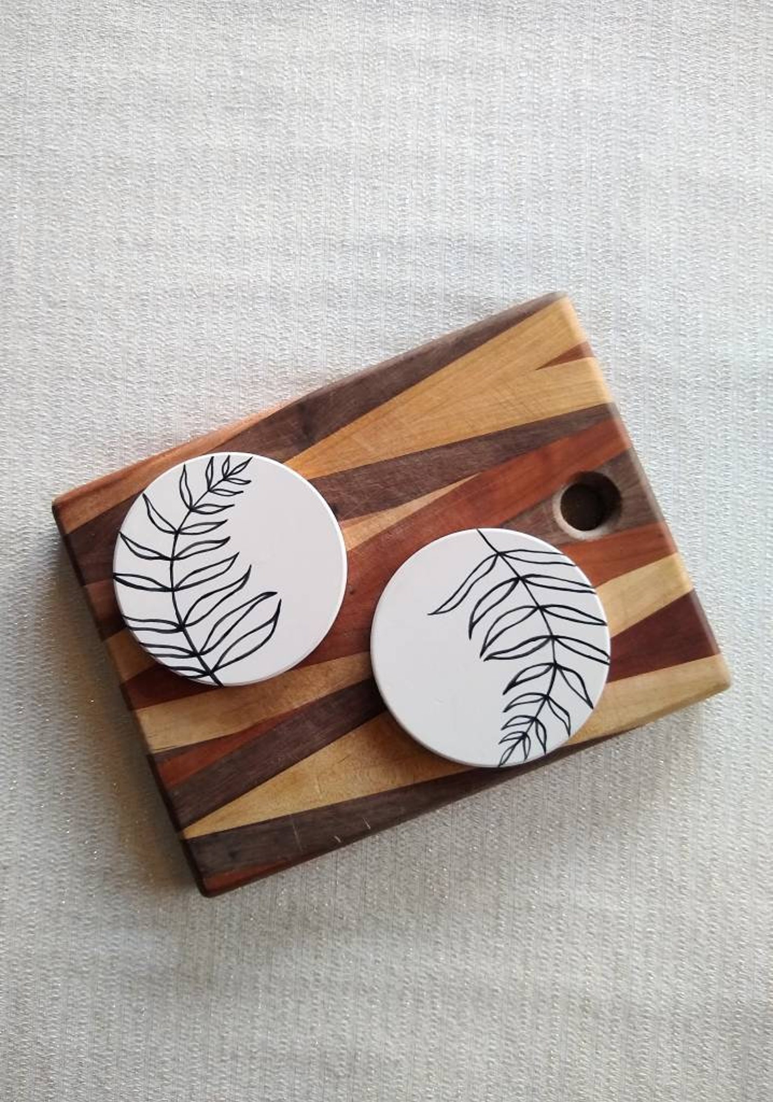 Black and White Botanical Coasters Set of Two Drink Coasters | Etsy
