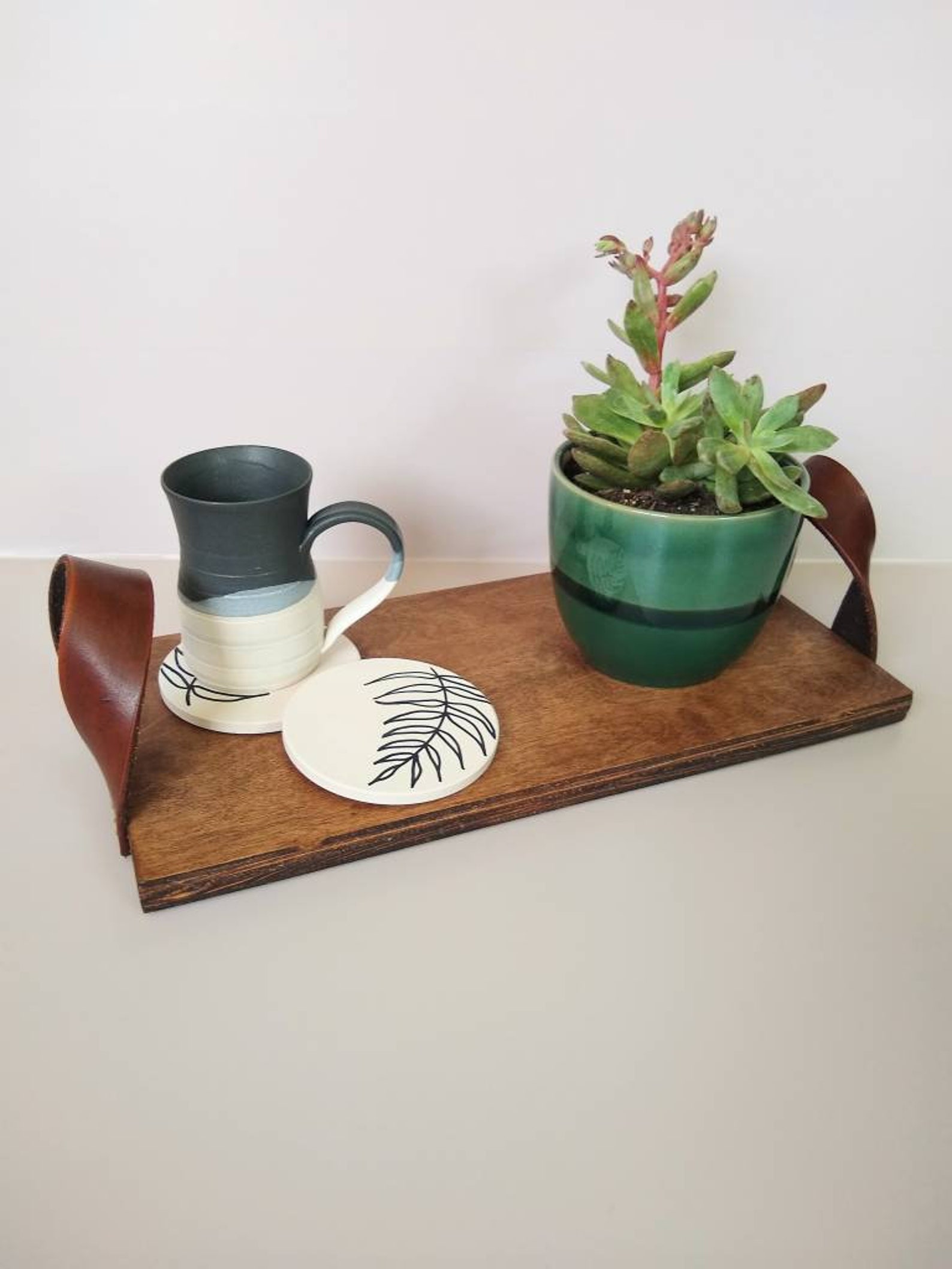 Black and White Botanical Coasters Set of Two Drink Coasters | Etsy