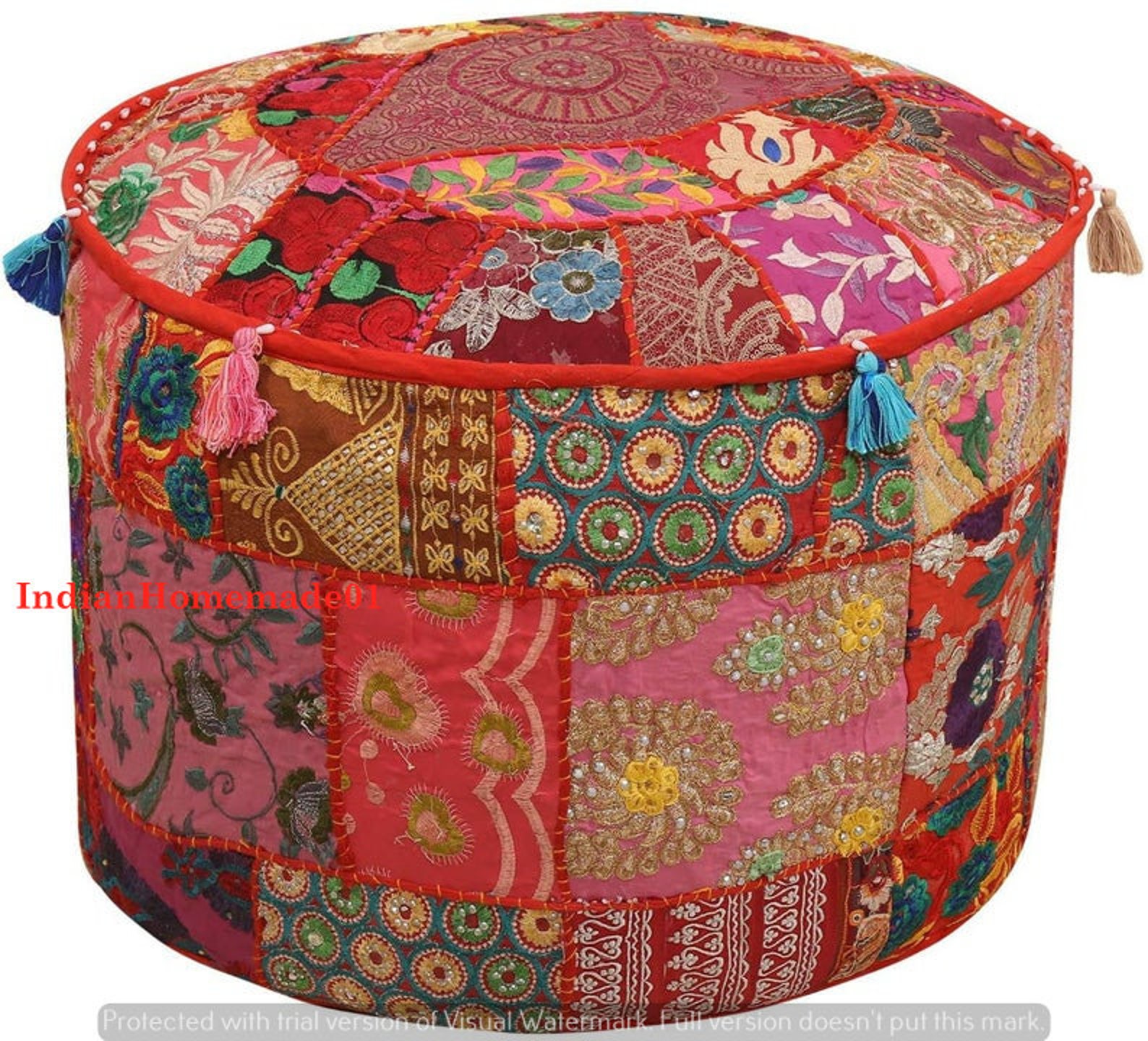 Patchwork Pouf Cover Ottoman Pouffe Vintage khambadiya Indian | Etsy