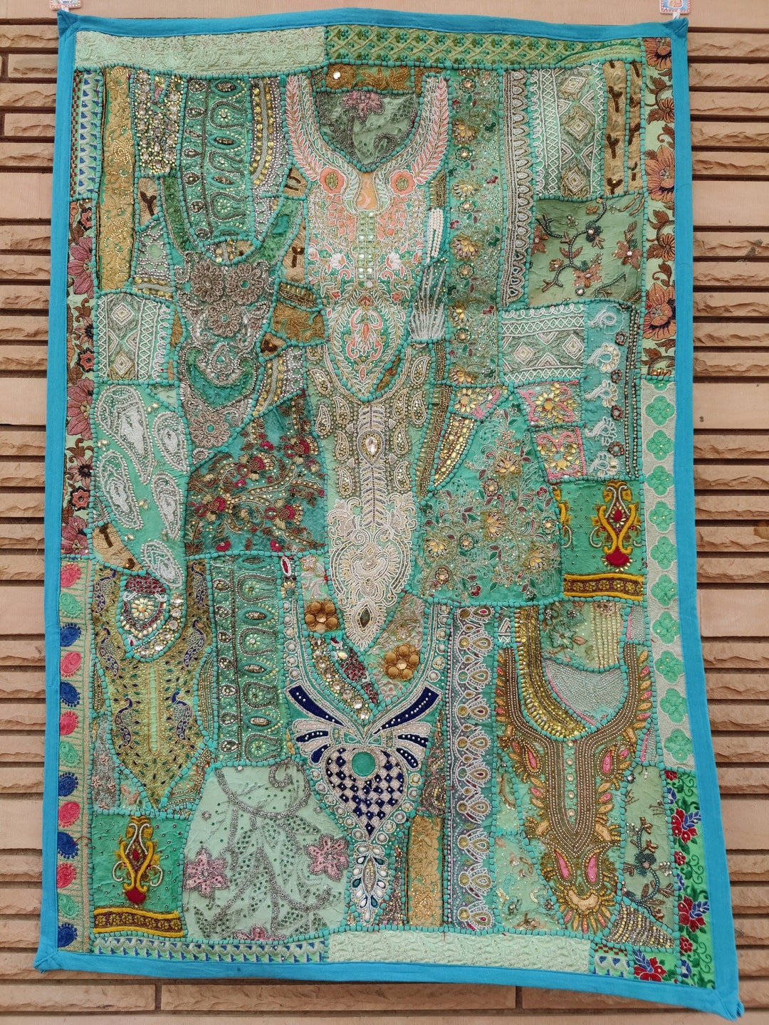 Antique Hand Embroidery Indian Wall Hanging Tapestry Vintage Patchwork ...