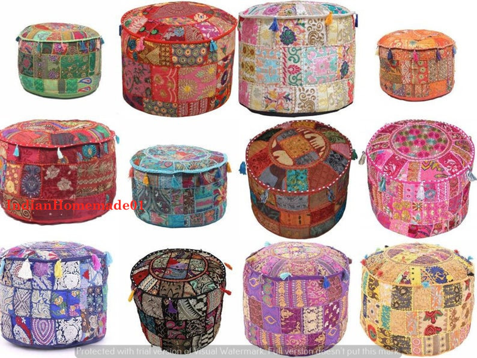 Patchwork Pouf Cover Ottoman Pouffe Vintage khambadiya Indian | Etsy