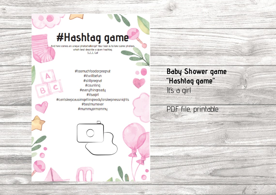 ENG Baby Shower Game hashtag Game. Printable PDF - Etsy