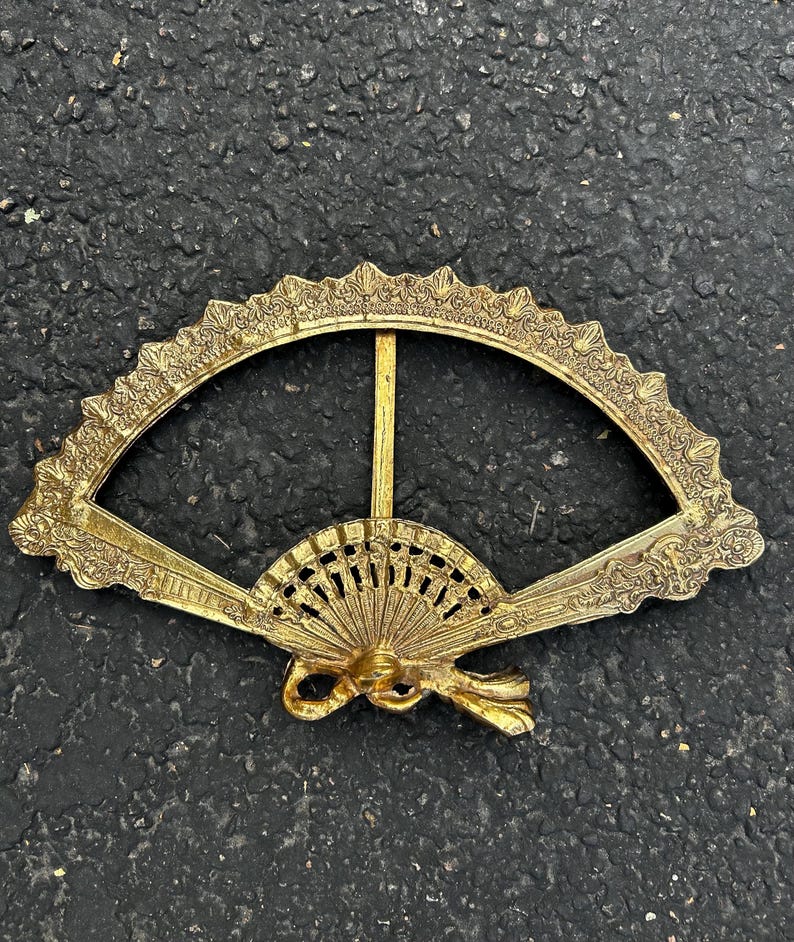 Antique Ornate Traditional Vintage Chinese Brass Gold Fan Shaped ...