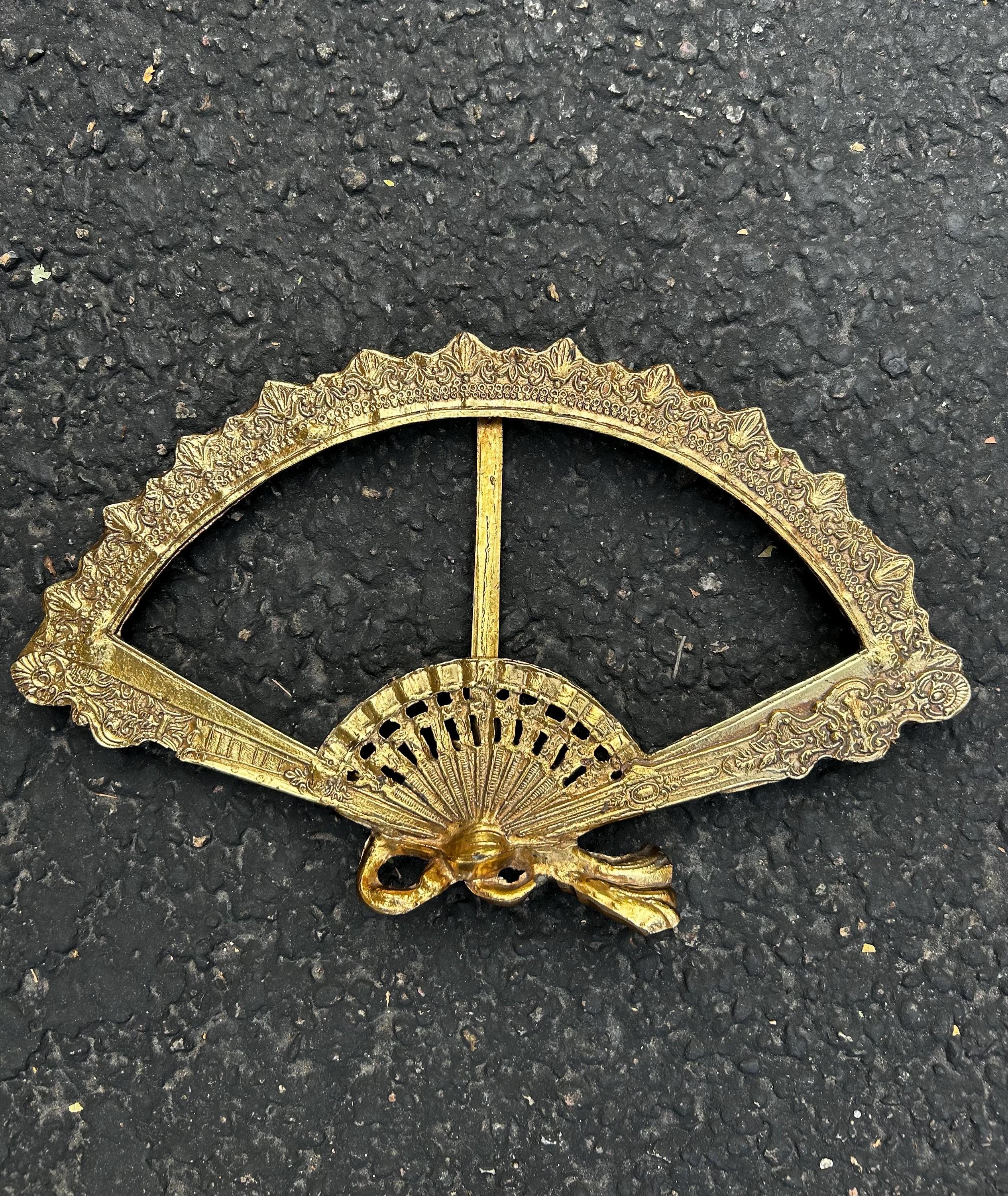 Antique Ornate Traditional Vintage Chinese Brass Gold Fan Shaped ...