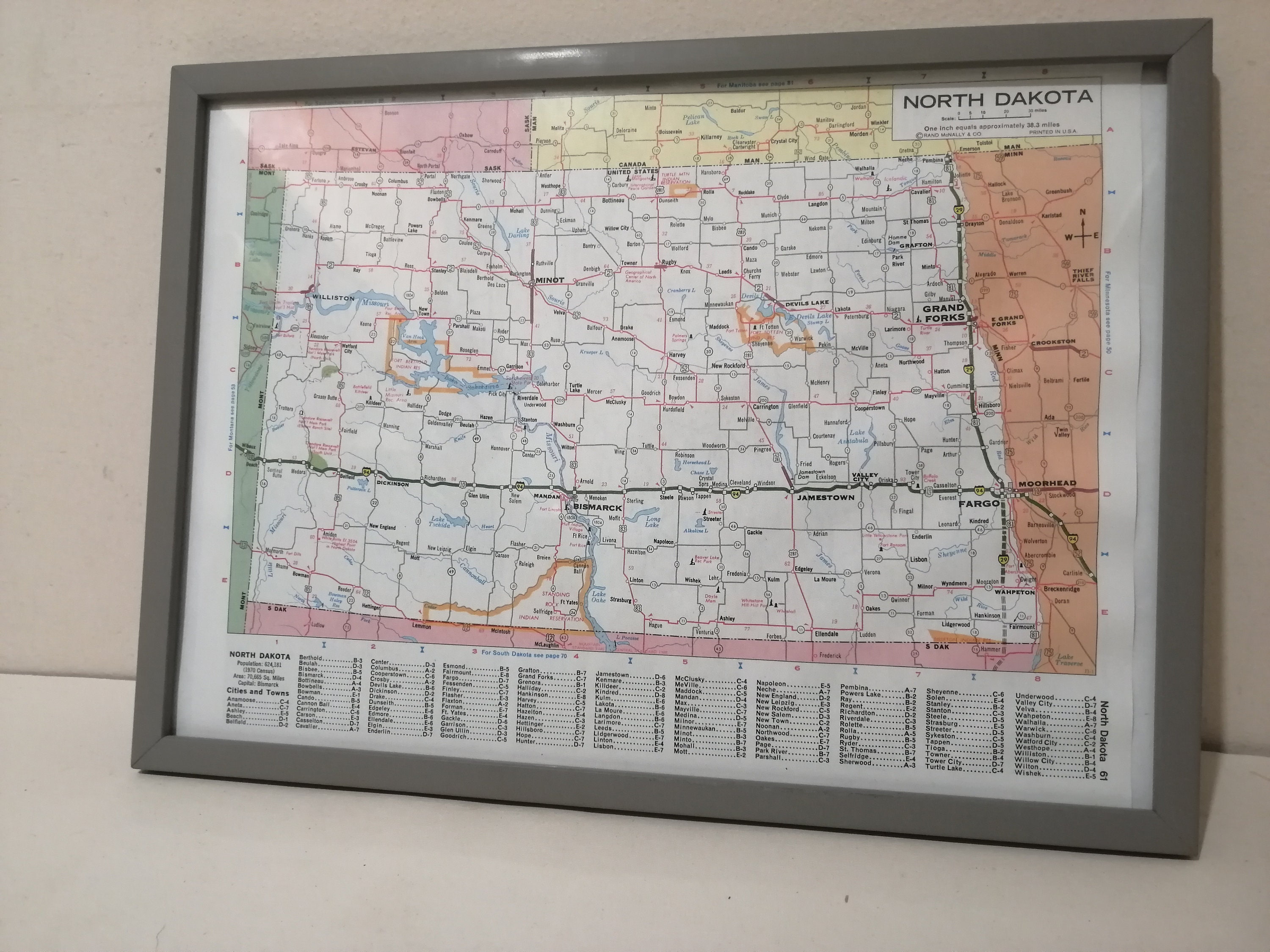 Vintage 1973 North Dakota USA Atlas Page Map Framed Wall Art | Etsy