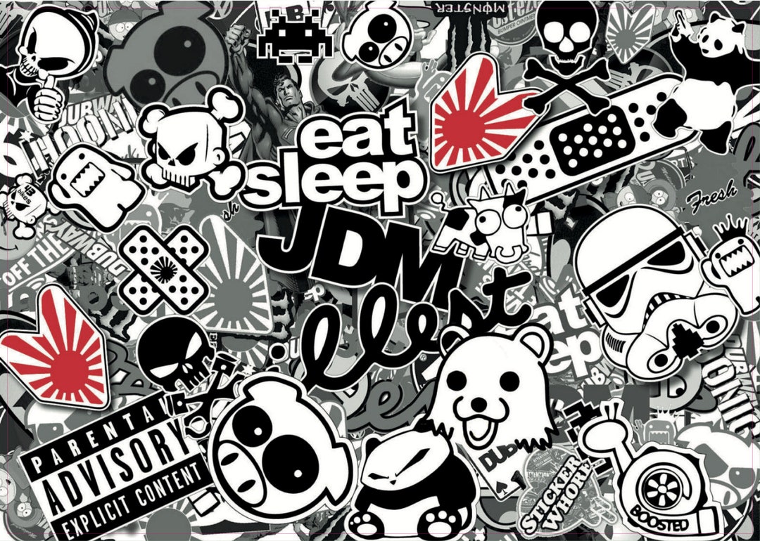 3 X A4/a3 Random Sticker Bomb Sheet Vinyl Decal Eat Sleep Jdm Red Bw ...