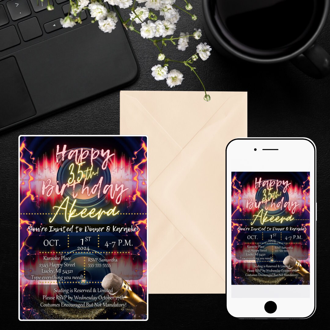 Red Gold Speakers Invitation | Karaoke Party Invite | Listening Party ...