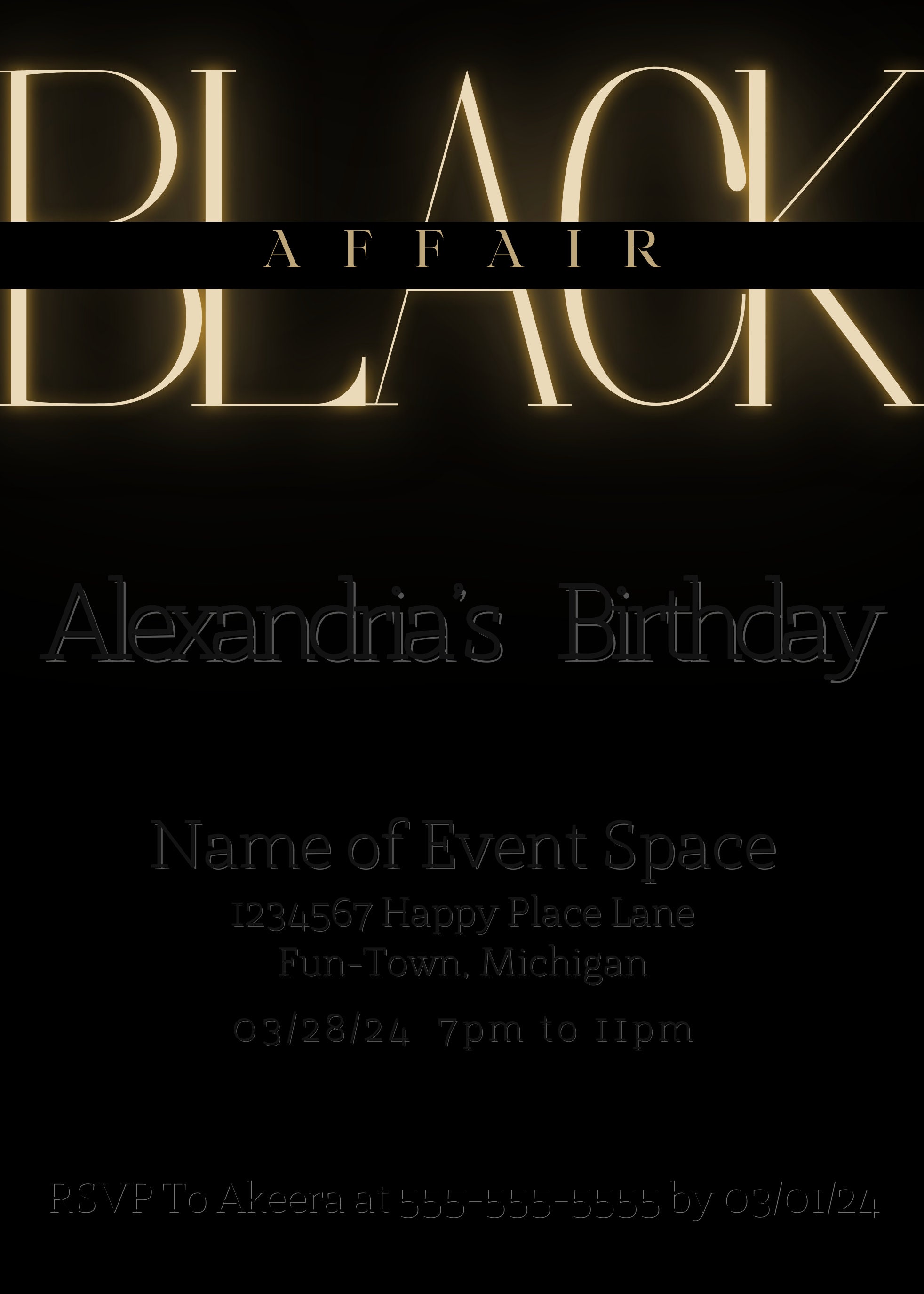 All Black Affair Invitation | Elegant Black and Gold Party Invite ...