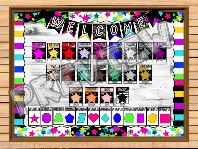 Bright Black Stars Editable Classroom Decor Bundle Pocket Calendar Date ...