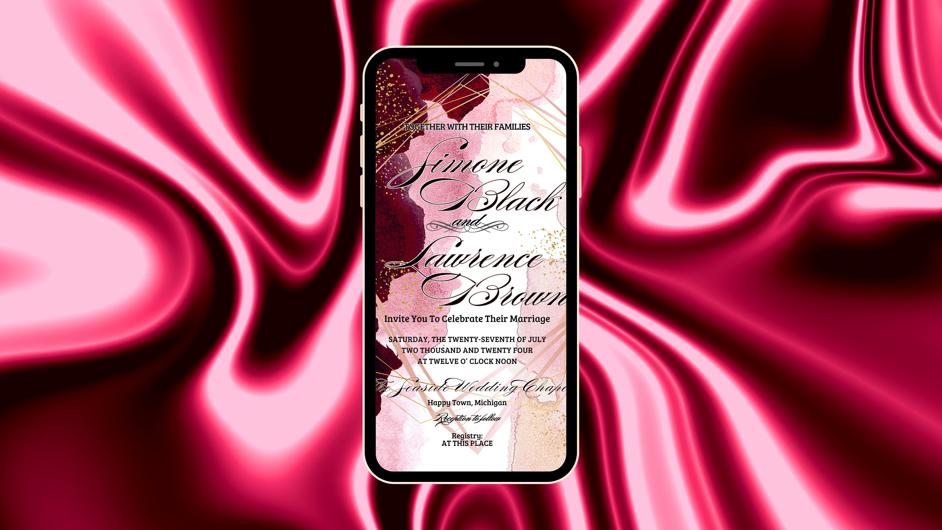 Burgundy | Gold | White | Watercolor| Invitation Template | Gold ...