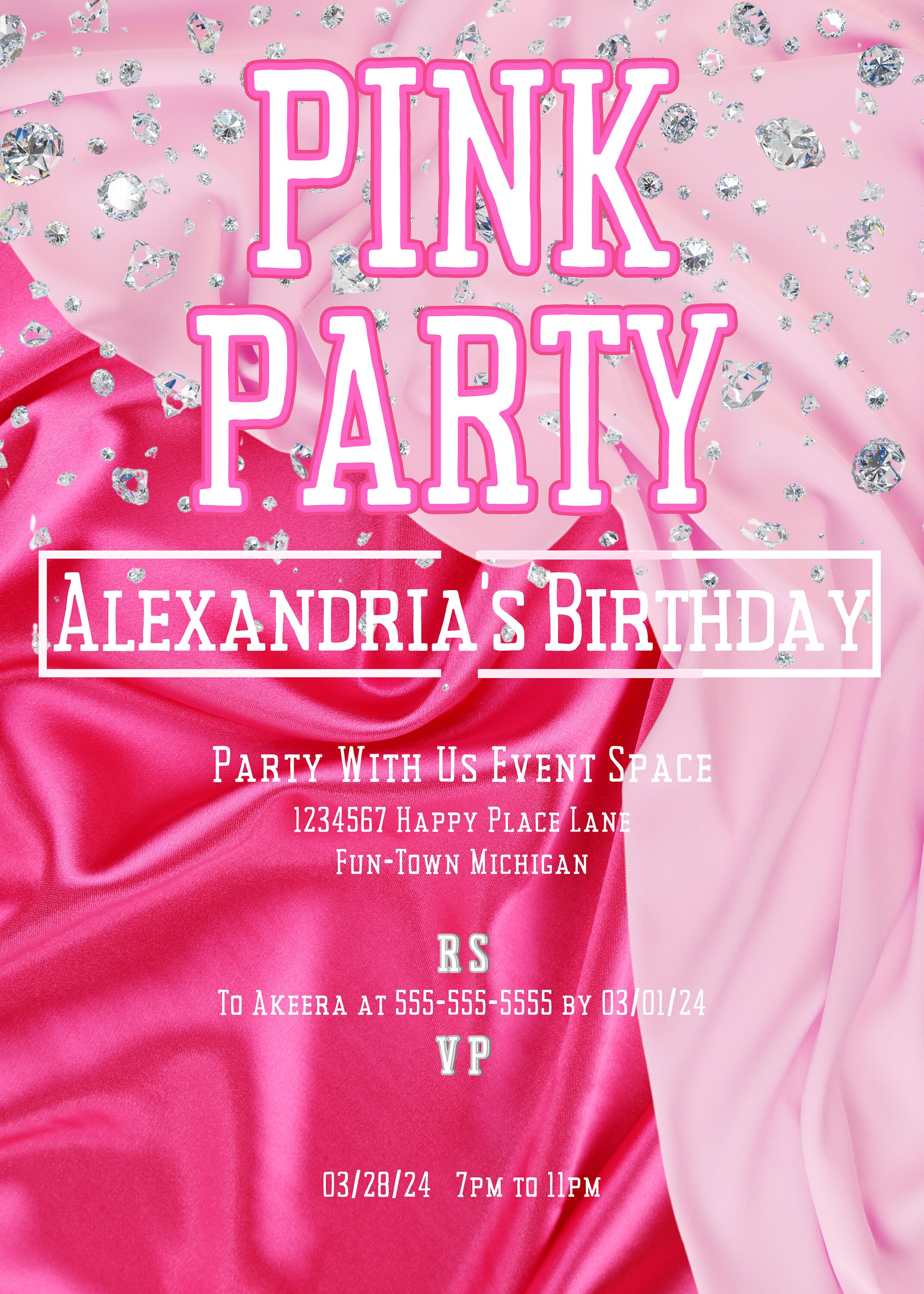 Pink Party Diamonds Invitation | Hot Pink Invitation | Hen Party Invite ...