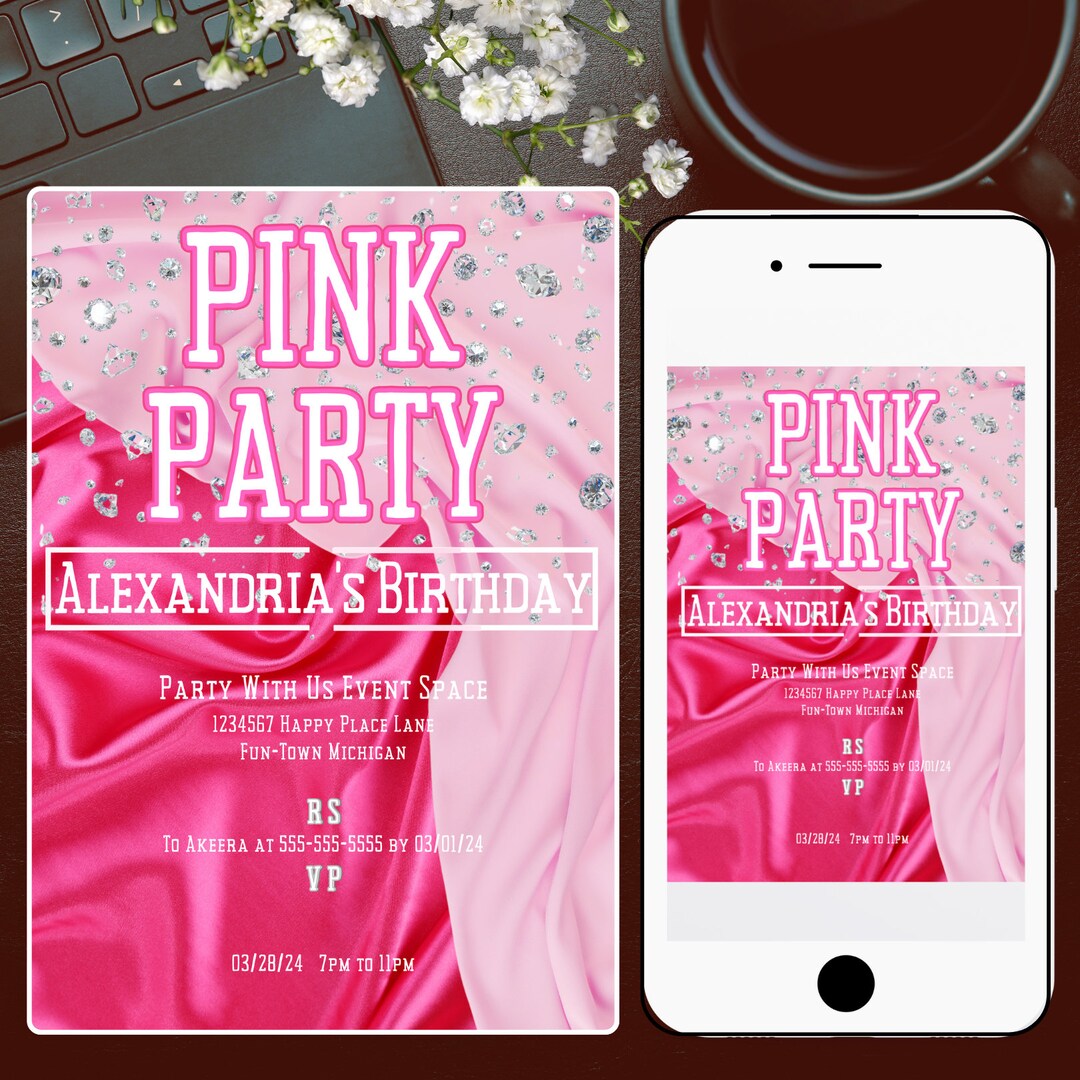 Pink Party Diamonds Invitation | Hot Pink Invitation | Hen Party Invite ...