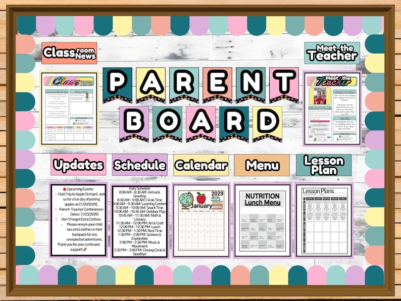 Pastel Parent Board Bundle Newsletter Template Childcare Bulletin Head ...