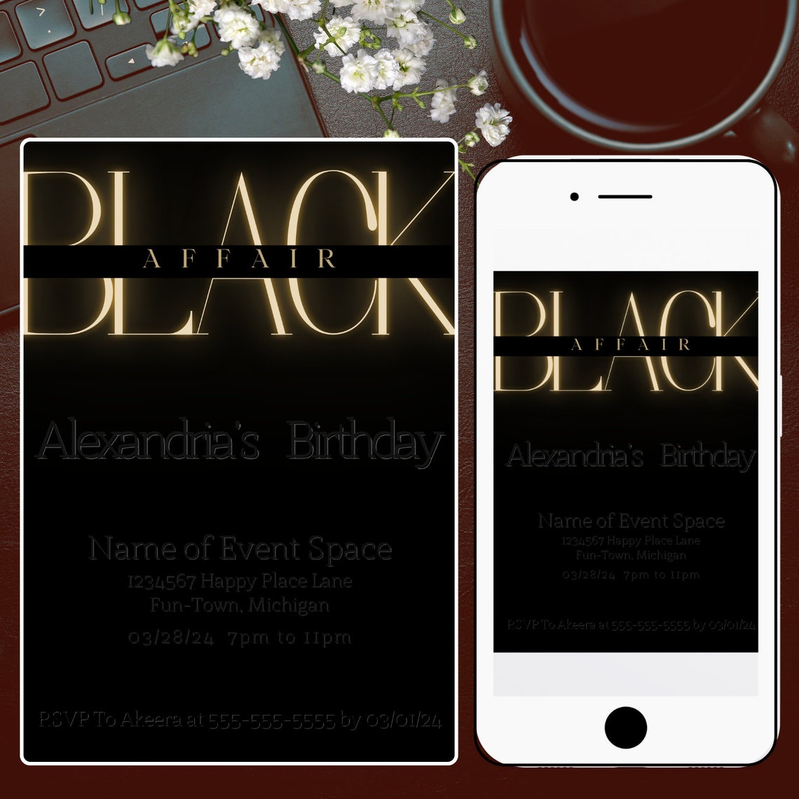 All Black Affair Invitation | Elegant Black and Gold Party Invite ...