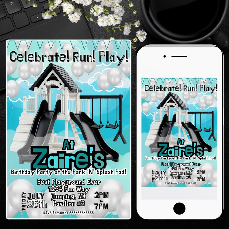 Playground Birthday Party Invitation | Park Party Invite | Kid Birthday ...