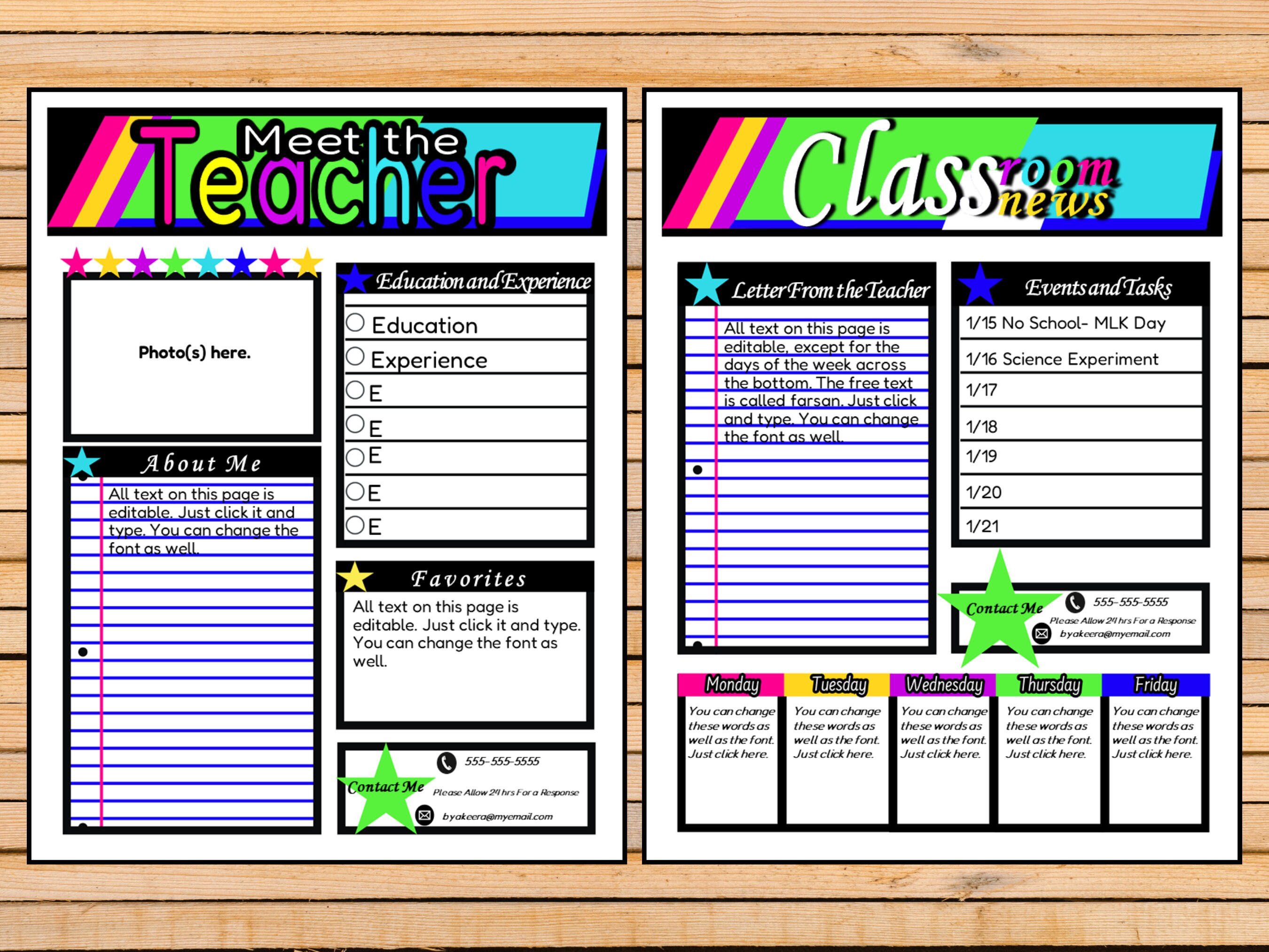 Bright Black Stars Editable Classroom Decor Bundle | Pocket Calendar ...