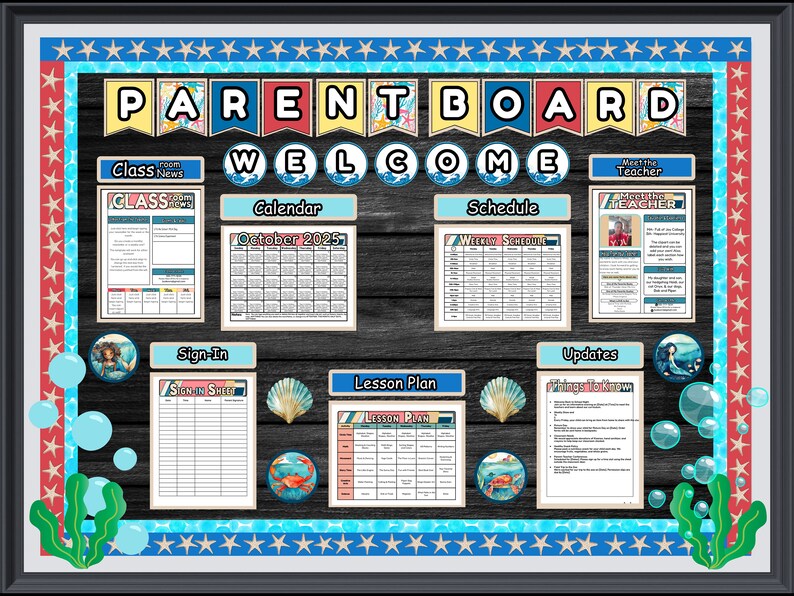 Sandy Brown Beach Ocean Theme Parent Board | Bulletin | Sage | Earthy ...