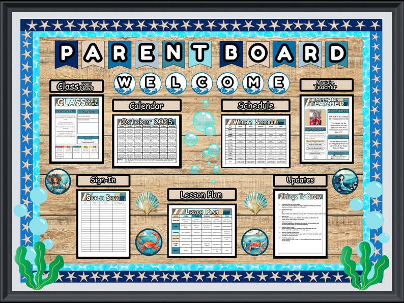 Sandy Brown Beach Ocean Theme Parent Board | Bulletin | Sage | Earthy ...