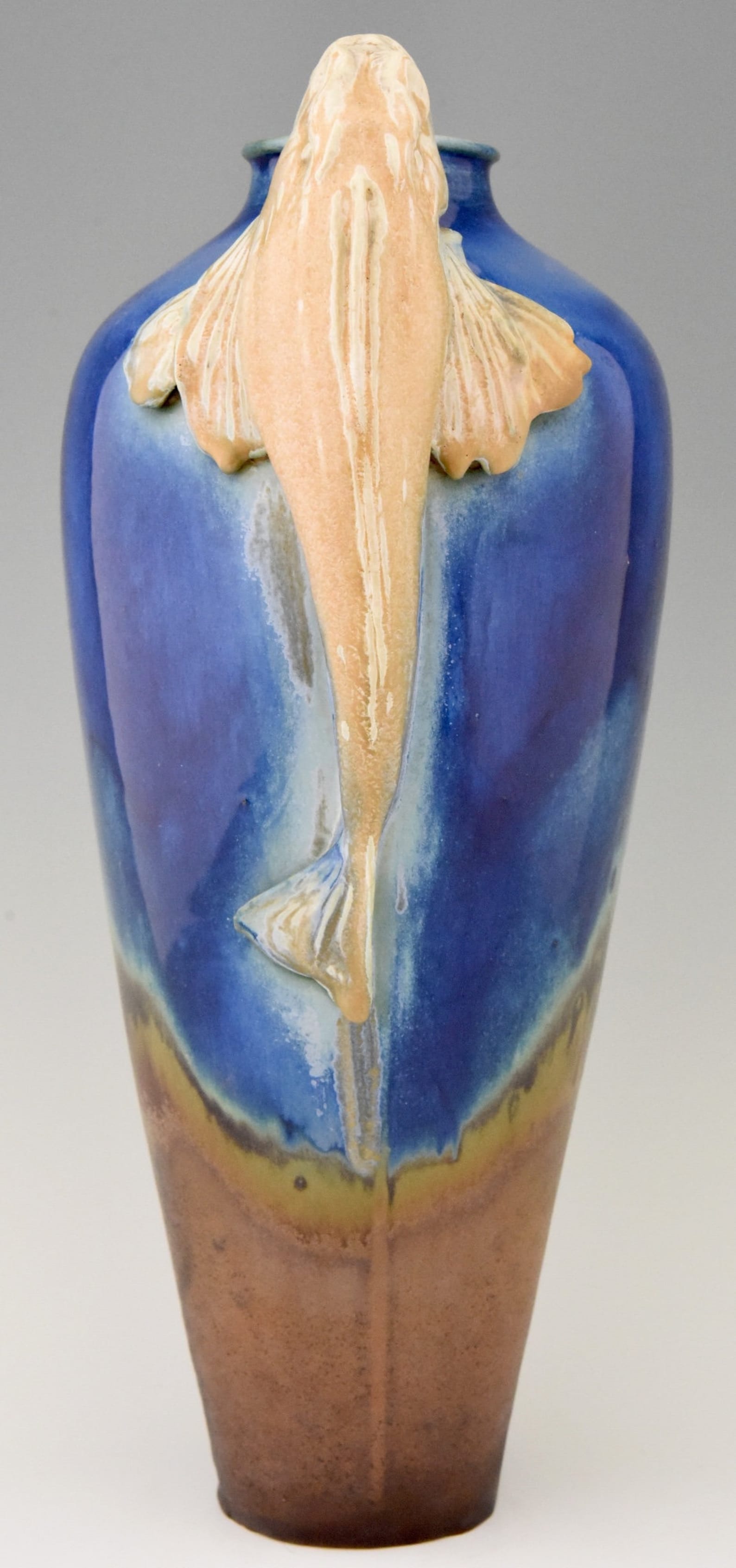 Art Deco Blue Ceramic Vase With Fish - Etsy