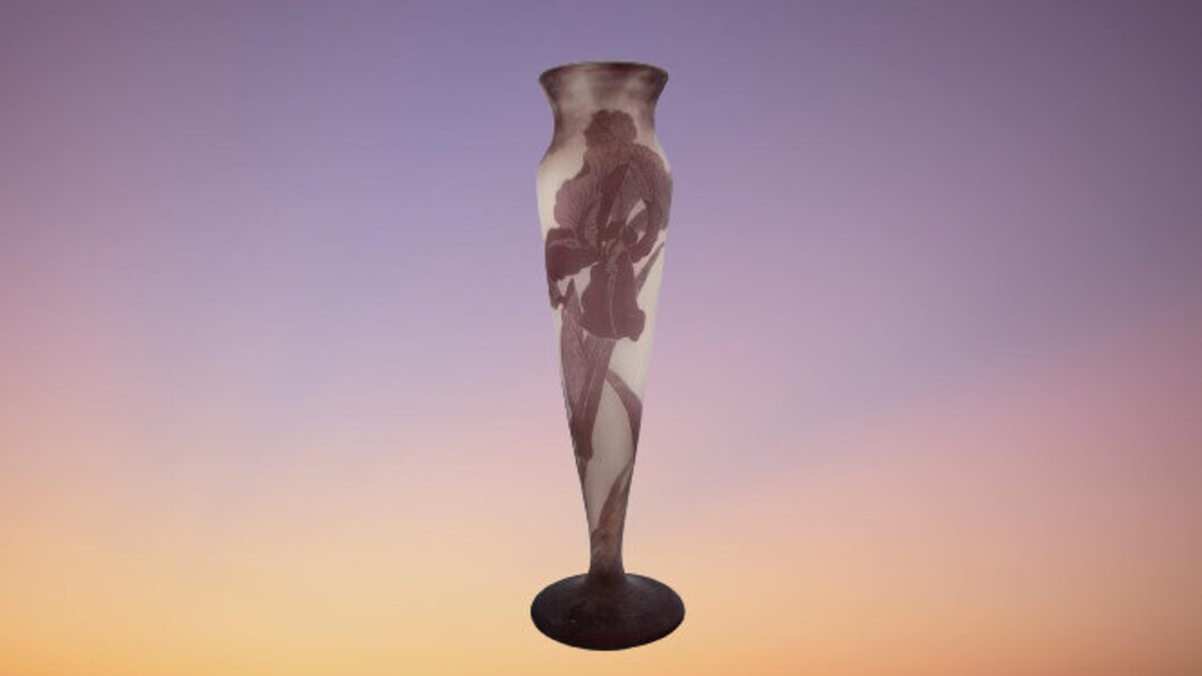 Large and Old Emile Gallé Vase in Frosted and Purple Art Glass With ...