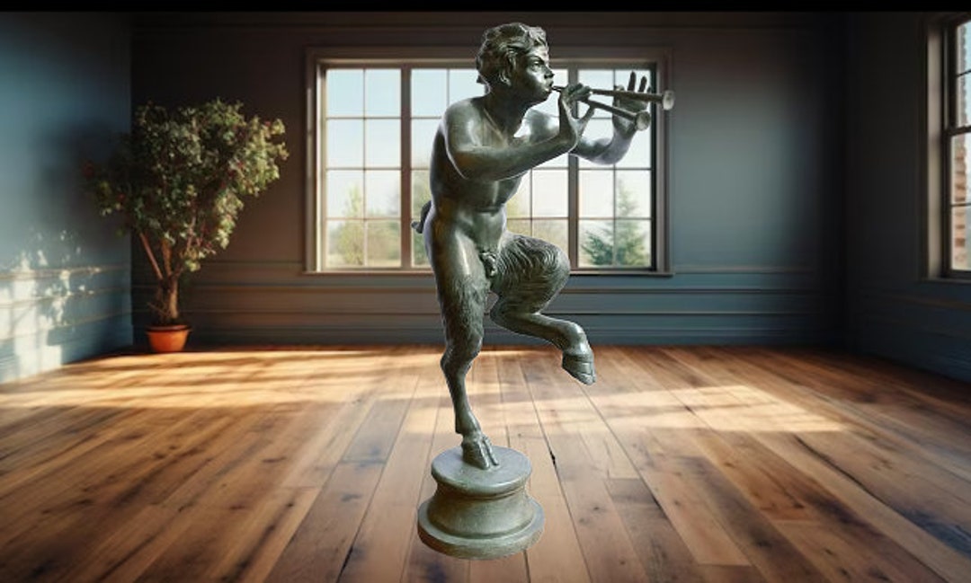 Faun With Bronze Flutes - Statue 71 Cm - Etsy