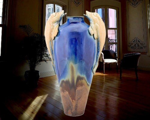 Art Deco Blue Ceramic Vase With Fish - Etsy
