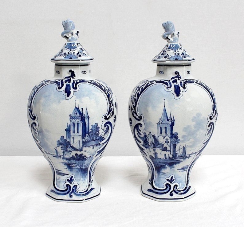 Pair of Delft Earthenware Vases - Etsy