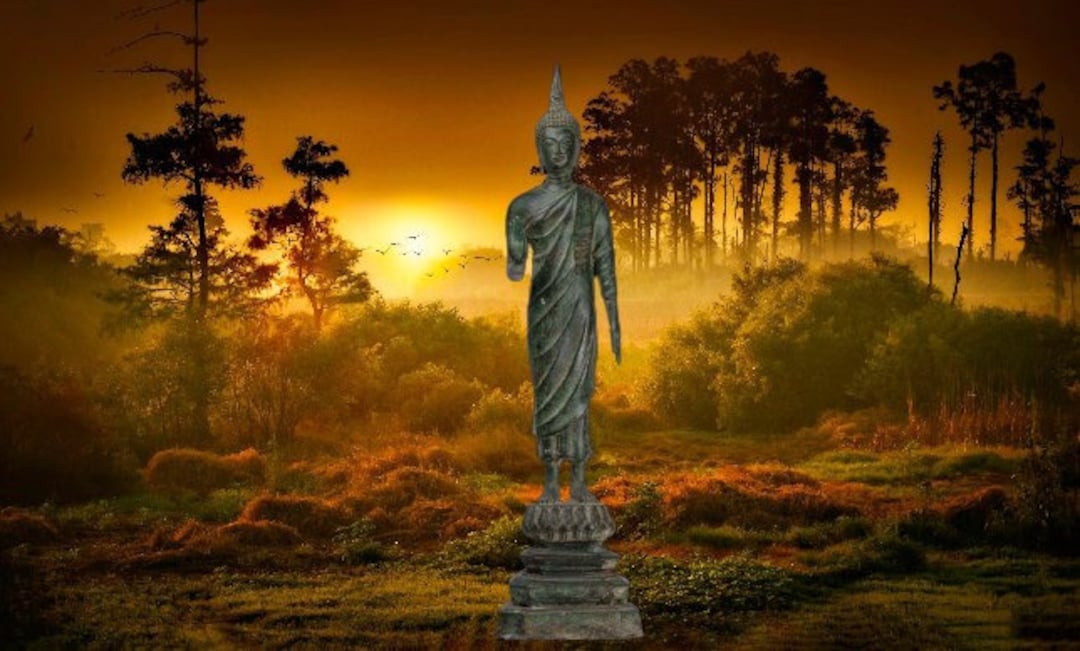 Buddha Statue Antique Thai Style Bronze Standing Abhaya Protection ...