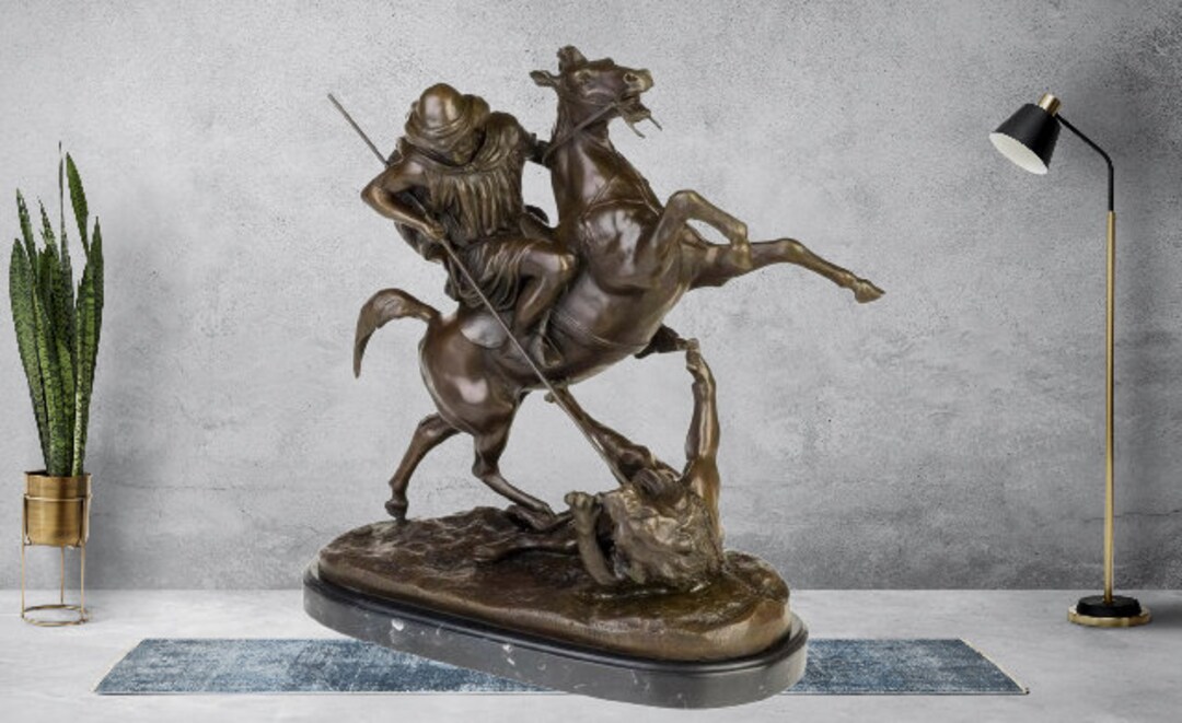 Bronze Statue Arab Horseman Fighting a Lion - Etsy