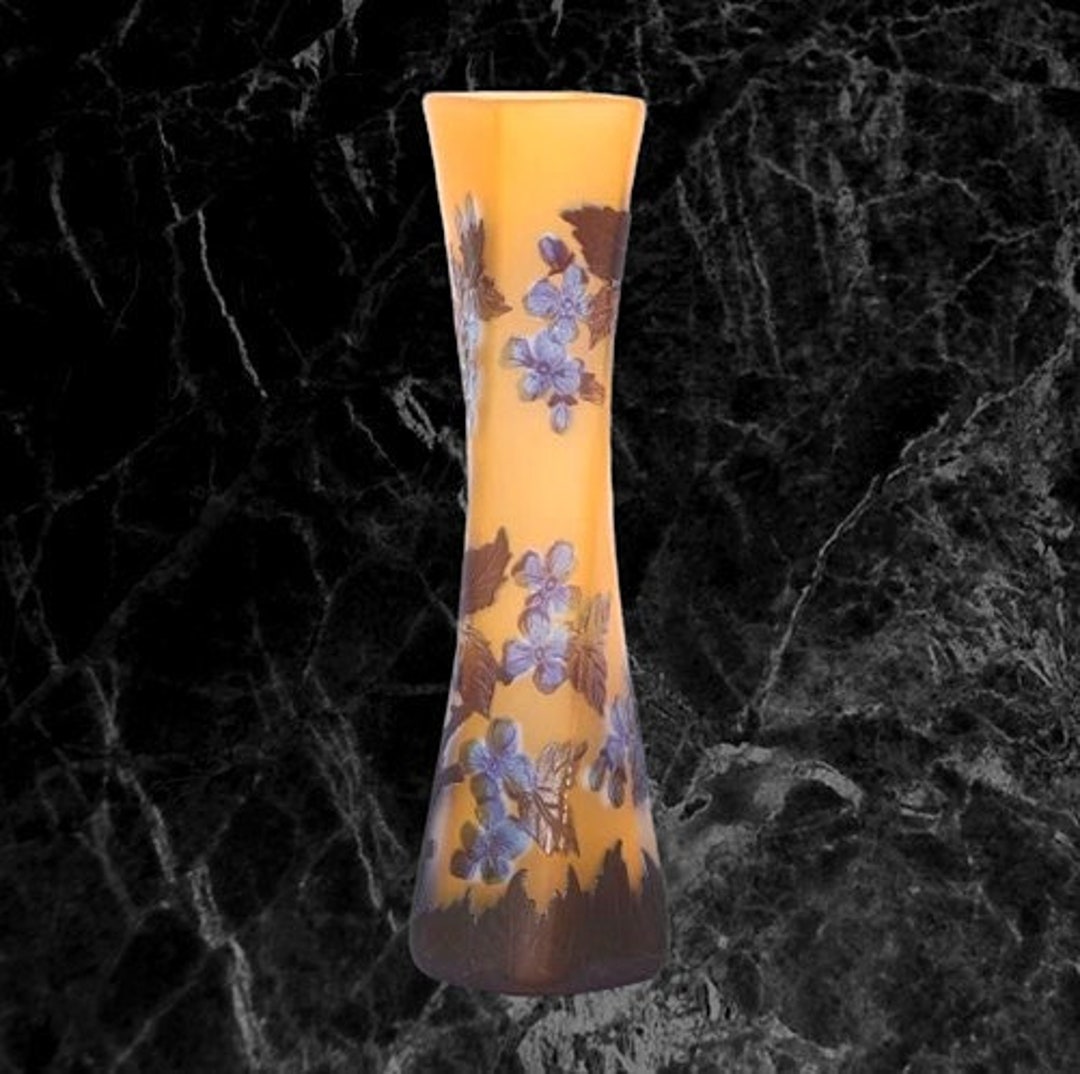 Blue Flowers Cameo Glass Vase Gall Type - Etsy