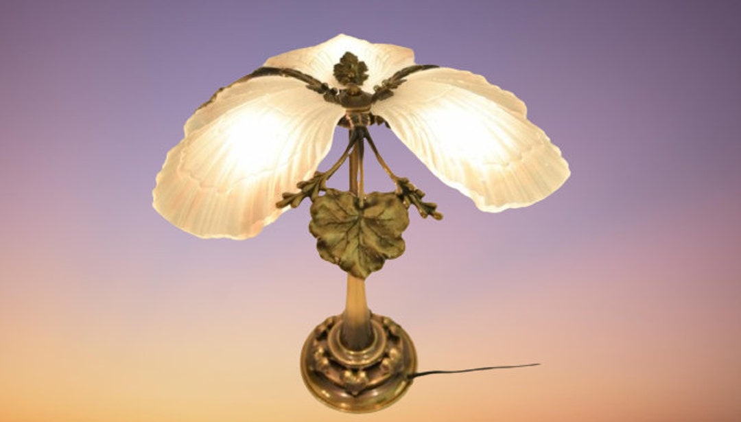 Art Nouveau Bronze and Frosted Glass Desk Lamp, 1950s - Etsy