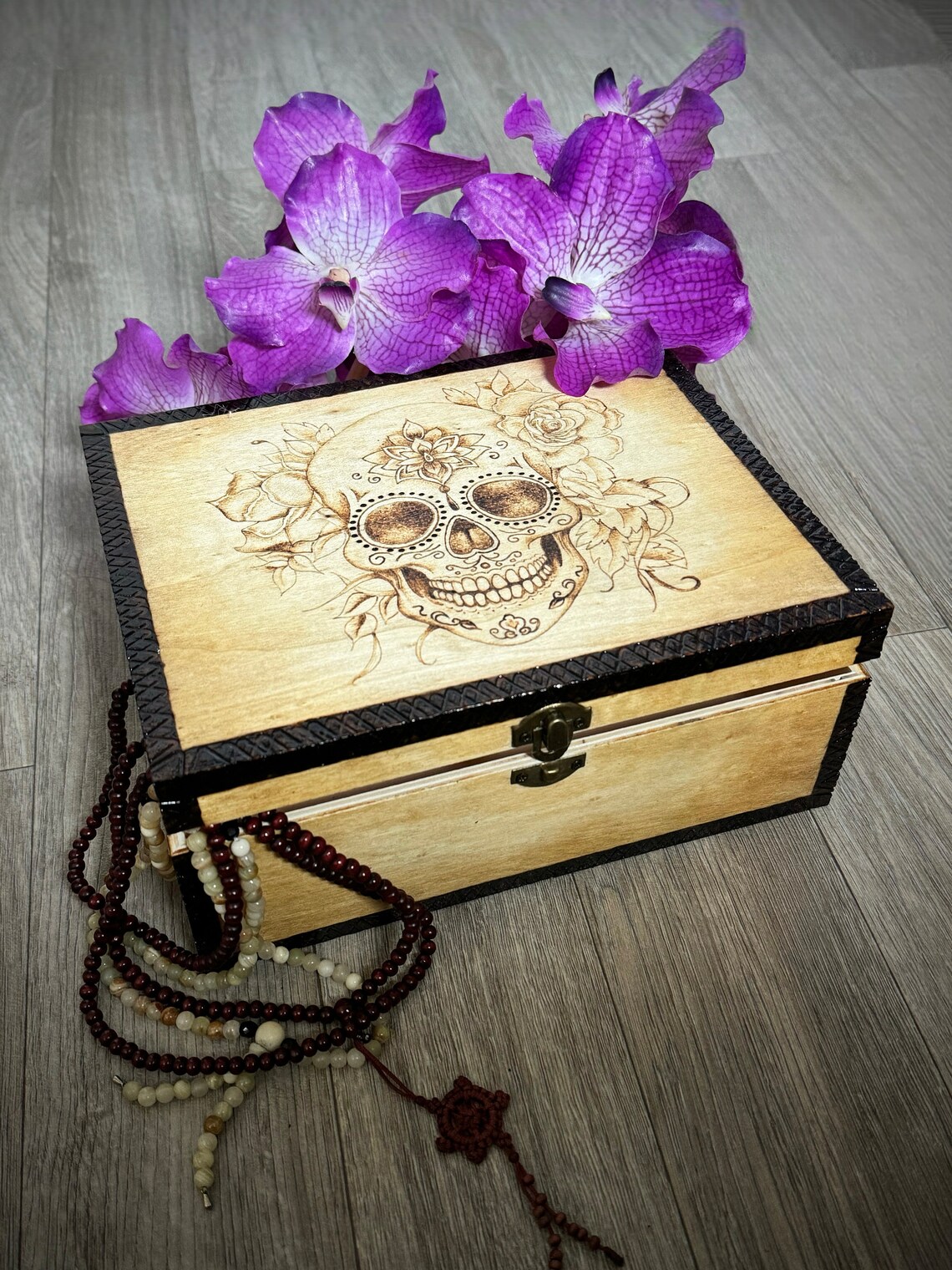 Sugar Skull Pyrography Storage Box - Etsy