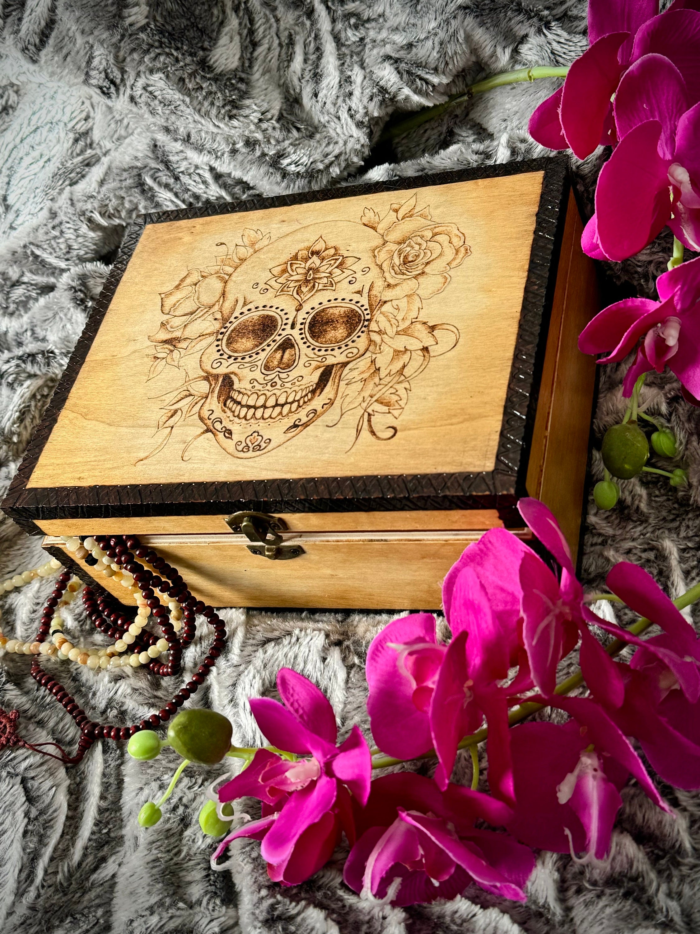Sugar Skull Pyrography Storage Box - Etsy