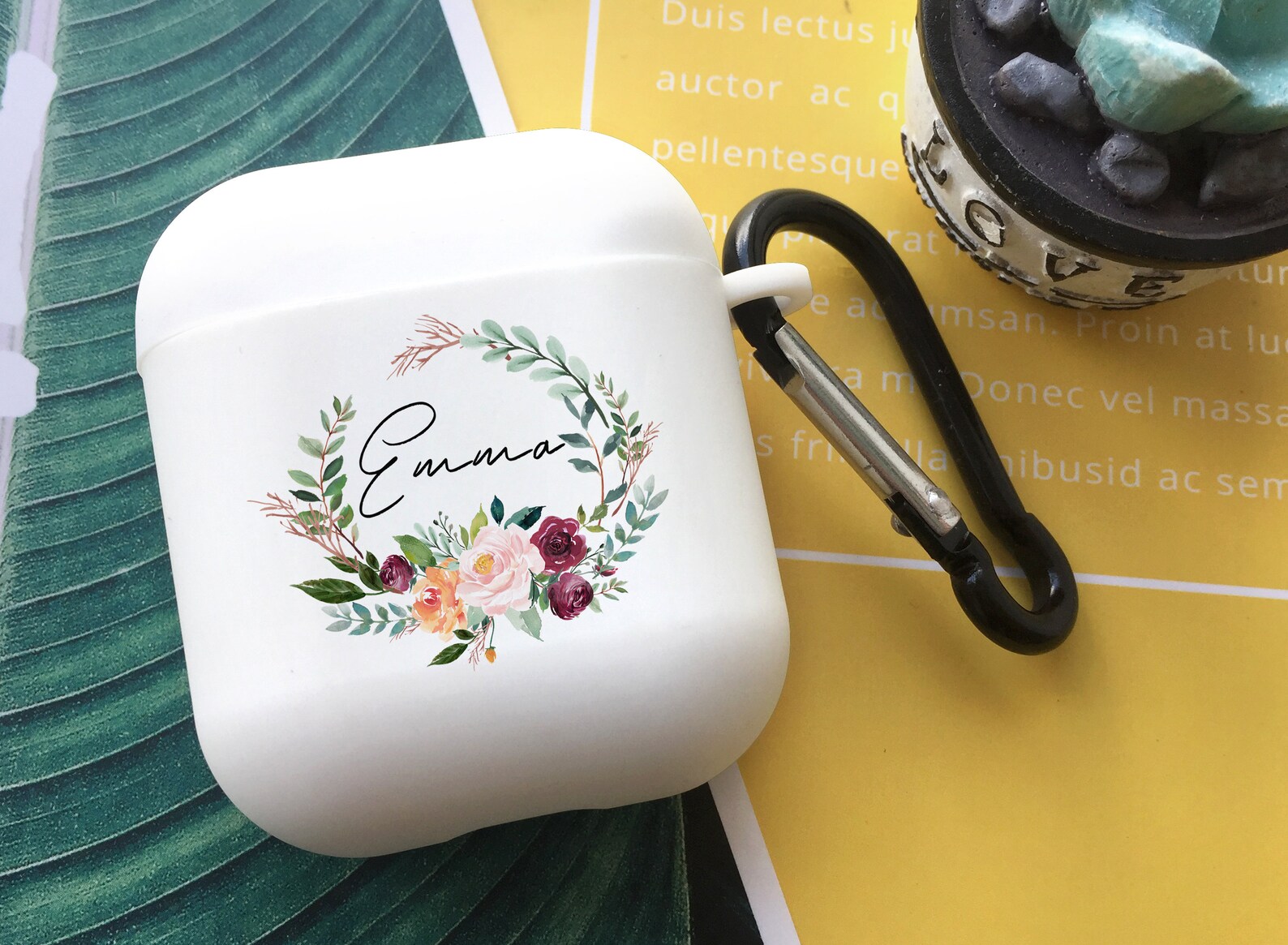 Floral Name Personalized Custom Airpods Case With Keychain for | Etsy