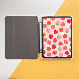 Pink Strawberry Cute Fruit iPad Case for iPad 10 Air 5 4 3 2 1 Pro 12.9 ...