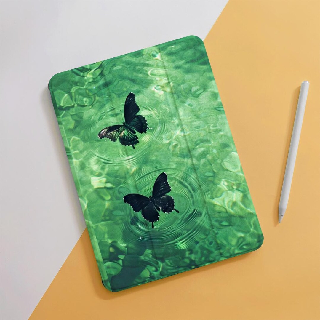 Black Butterflies Green iPad Air Case for 10.9 10.5 10.2" iPad 10/9/8 ...