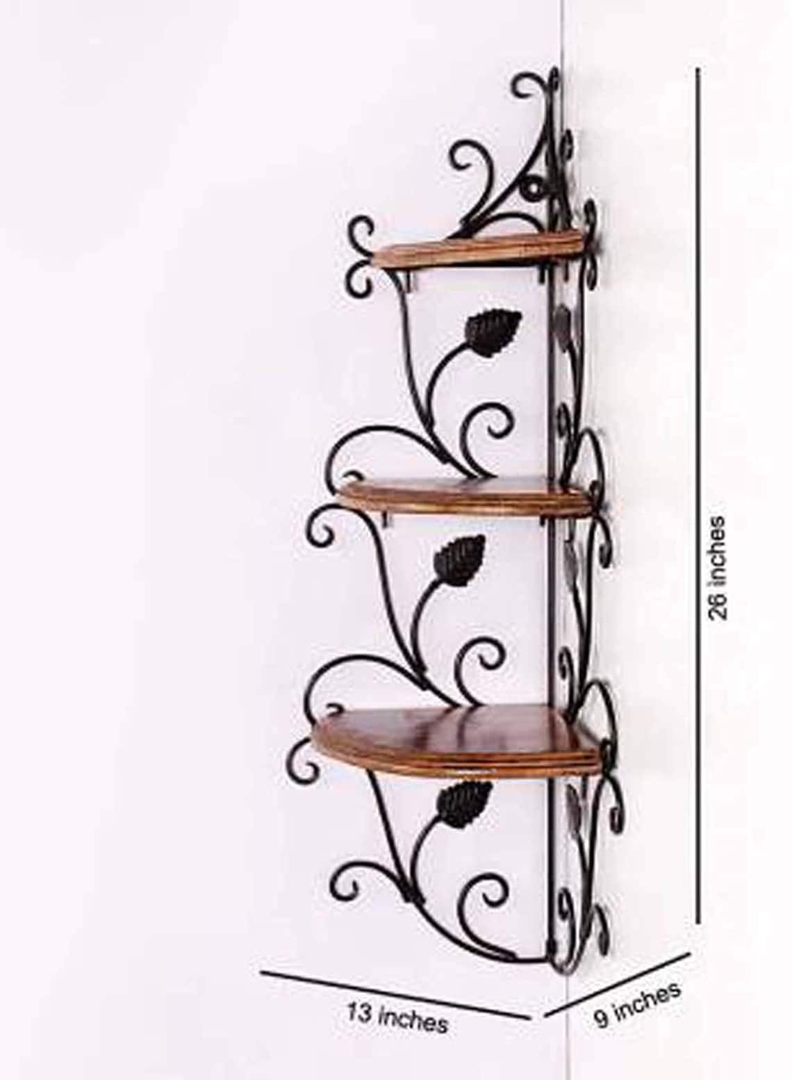 Wooden & Wrought Iron Corner/ Wall Shelve Side Corner Rack for - Etsy