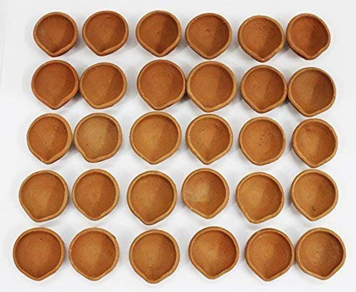 Handmade Clay Diyas With Wicks 100 Pcs, Mitti Diyas, Festivals, Diwali ...