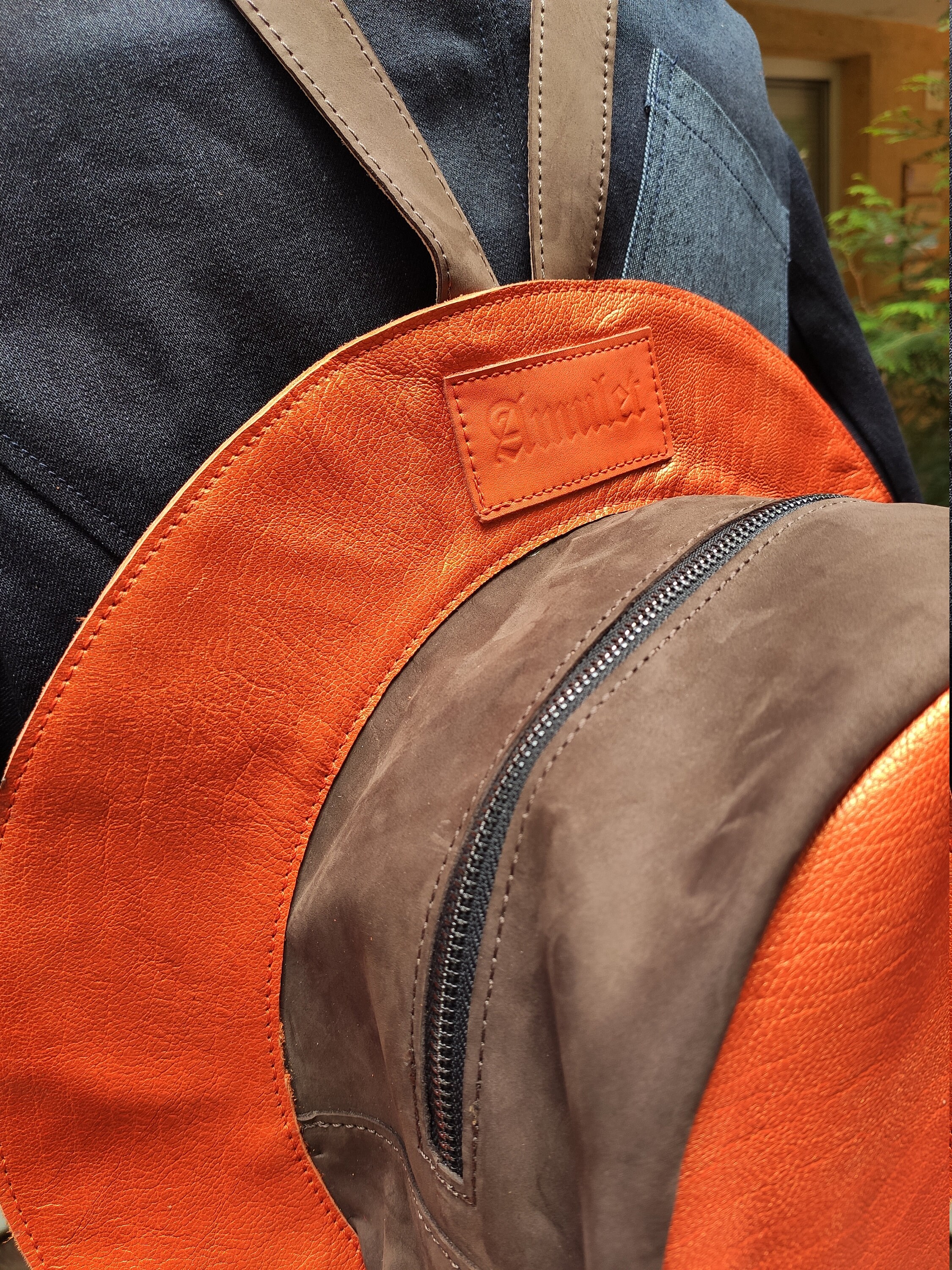 Unique Orange Genuine Leather Backpack With Hat Form, High Quality ...