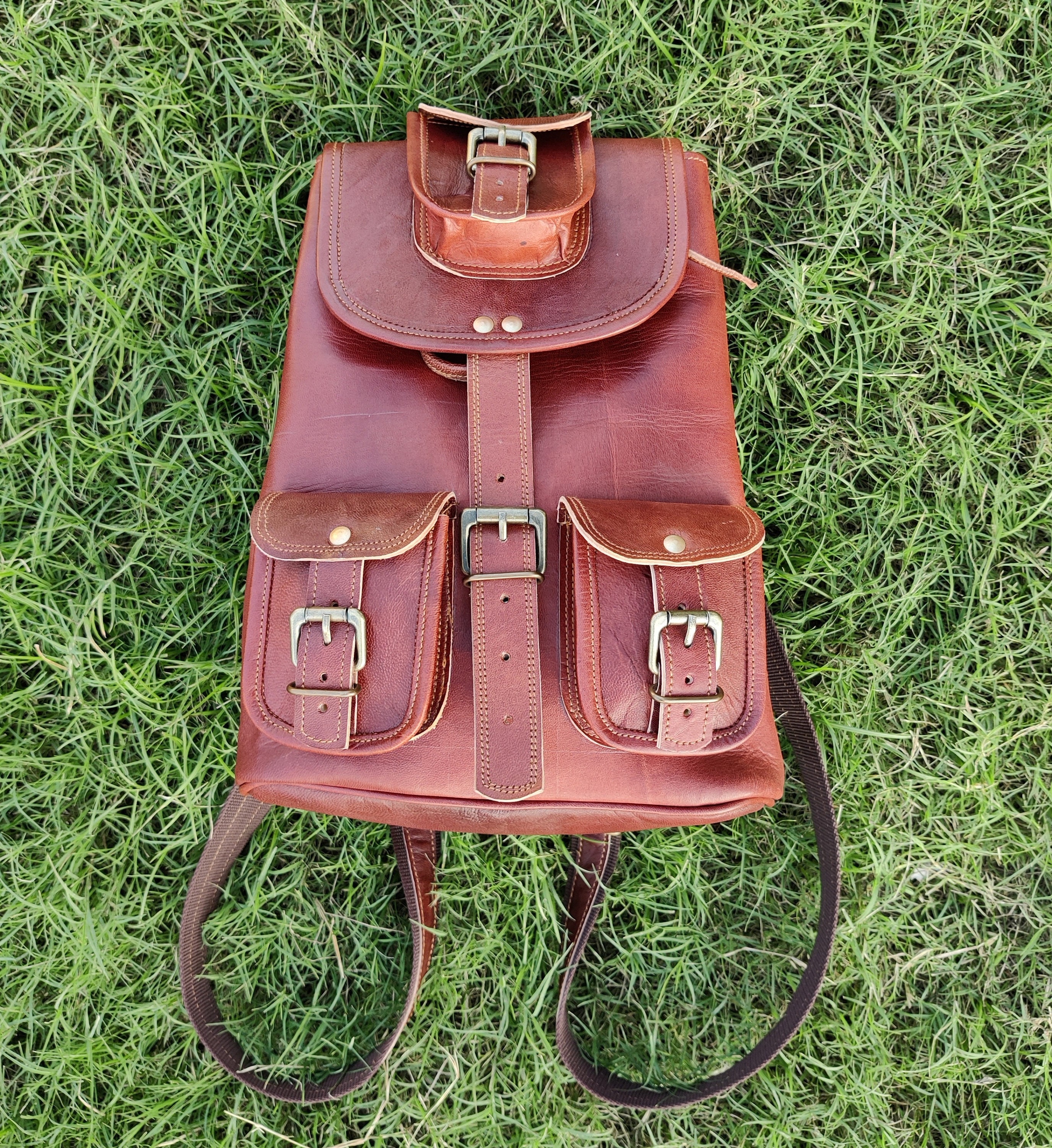 Leather Backpack Brown Leather Rucksack Leather College Bag | Etsy