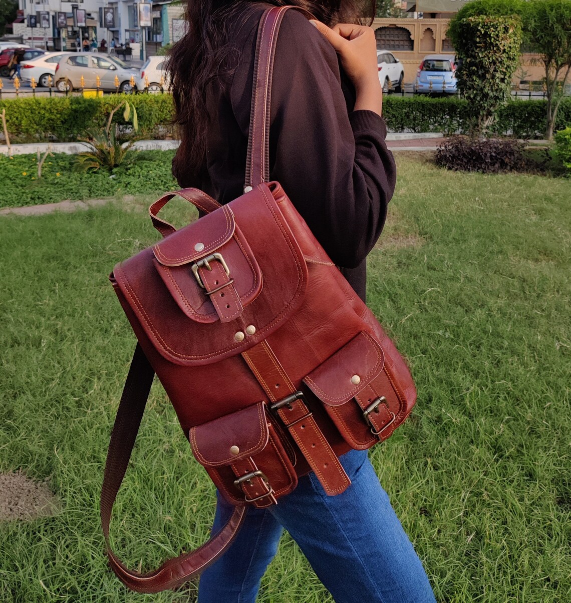 Leather Backpack Brown Leather Rucksack Leather College Bag | Etsy