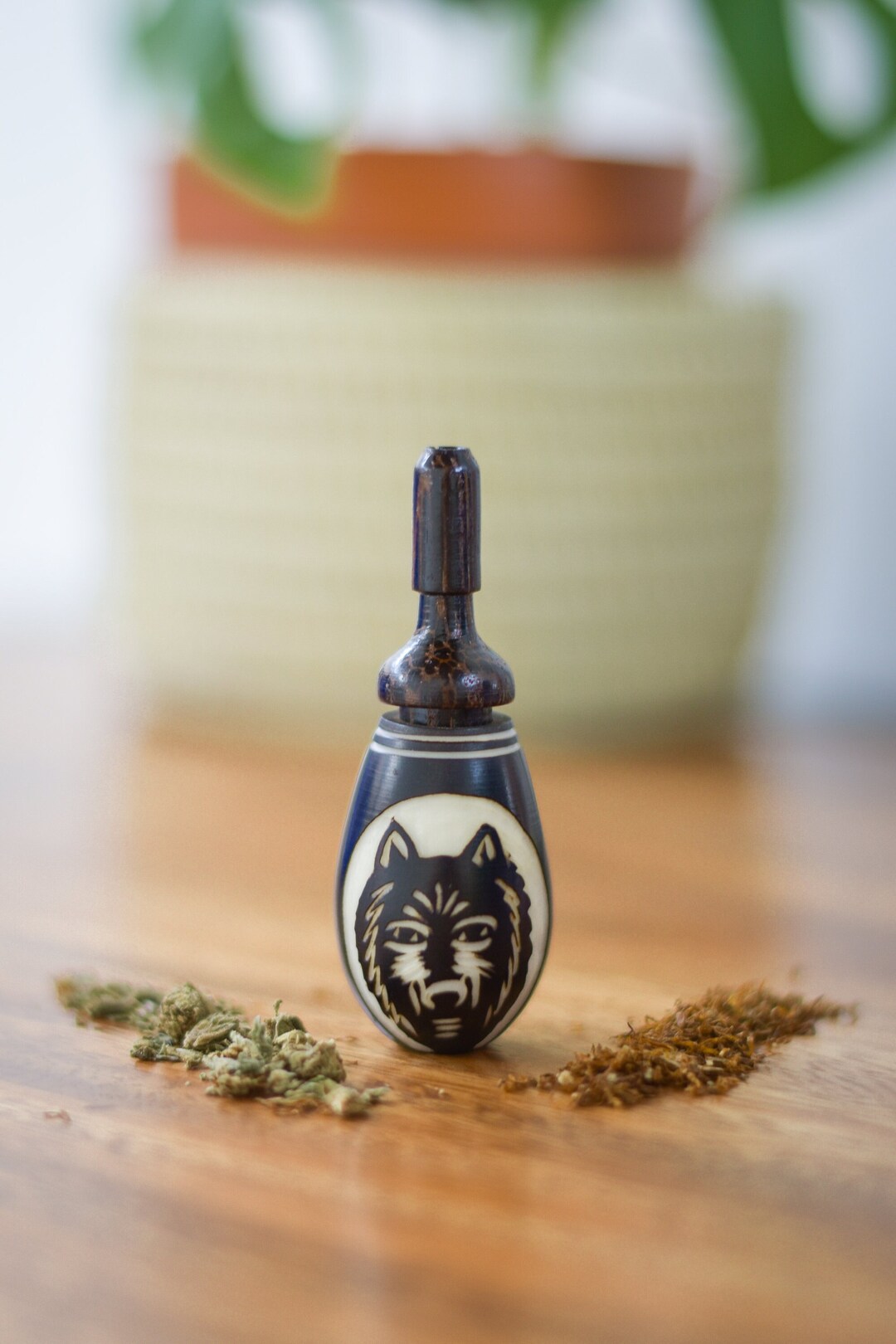 WOODEN PIPE, Smoking Pipe, Tagua Pipe, Handmade Wolf Face Printed ...