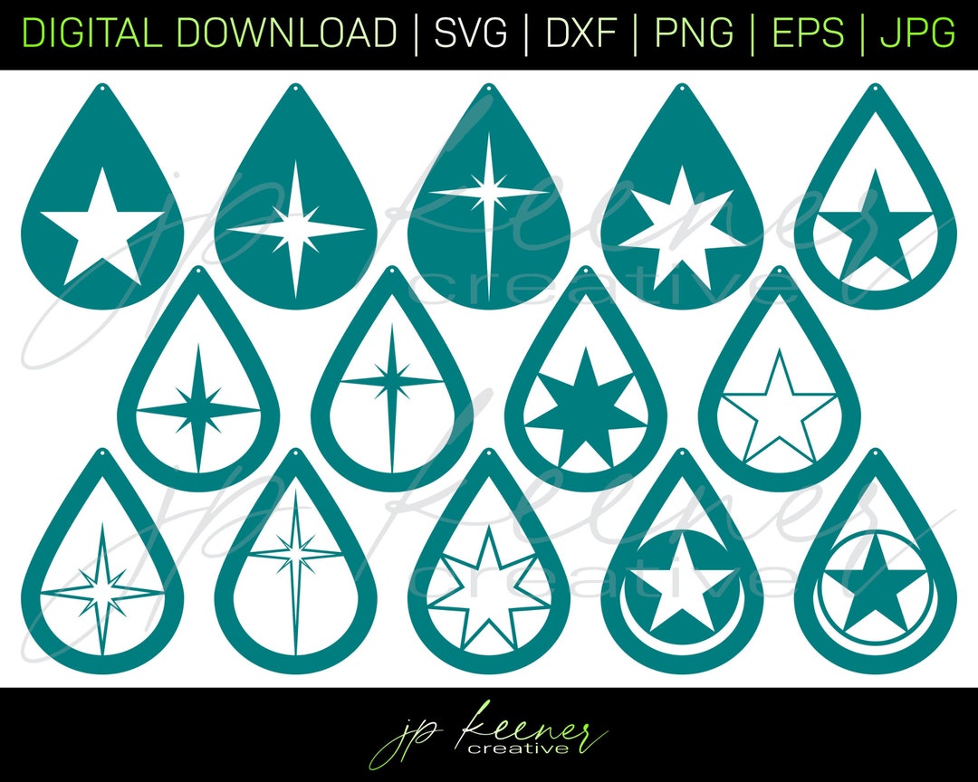 Teardrop Star Earring SVG Bundle Earring Cut Files Earring DXF Earring ...