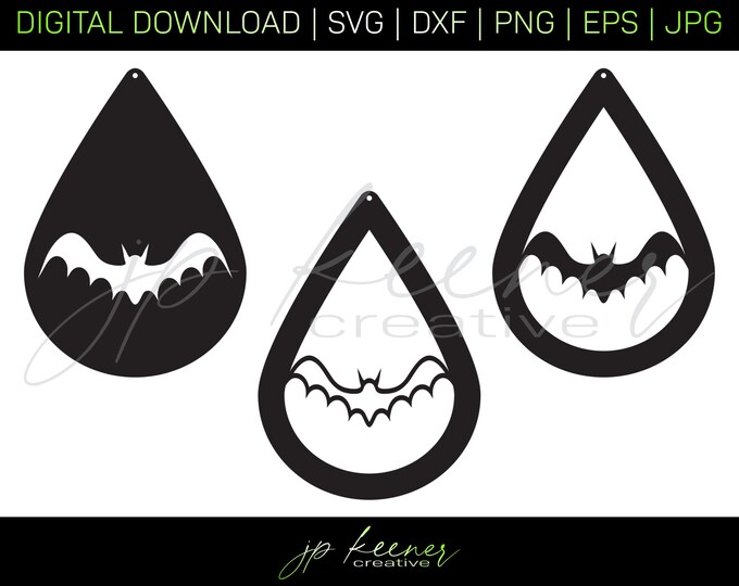 Teardrop Bat Earring SVG Bundle Earring Cut Files Earring DXF Halloween ...