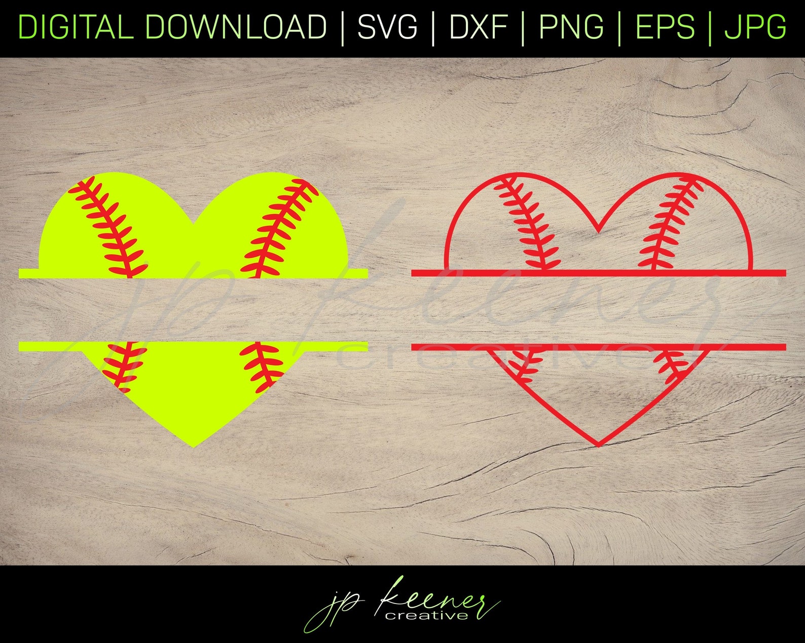 Split Softball Heart SVG Set Split Softball Heart Cut Files | Etsy