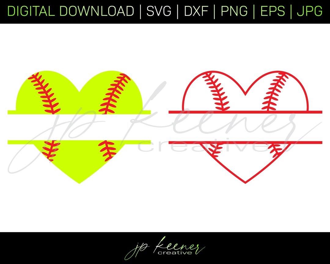 Split Softball Heart SVG Set Split Softball Heart Cut Files Split ...