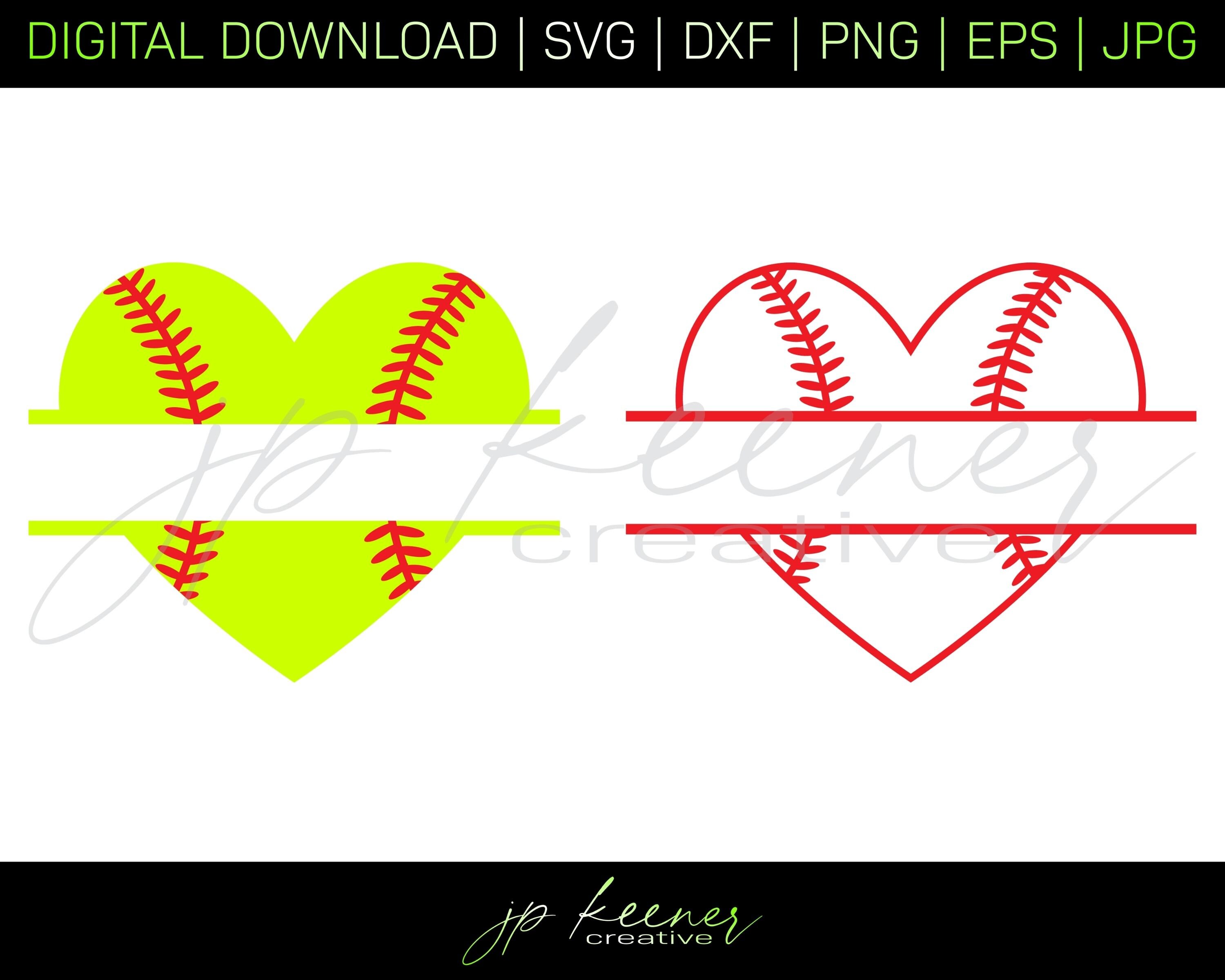 Split Softball Heart SVG Set Split Softball Heart Cut Files | Etsy