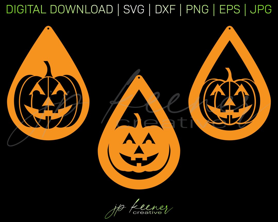 Teardrop Jack-o-lantern Earring SVG Bundle Earring Cut Files Halloween ...